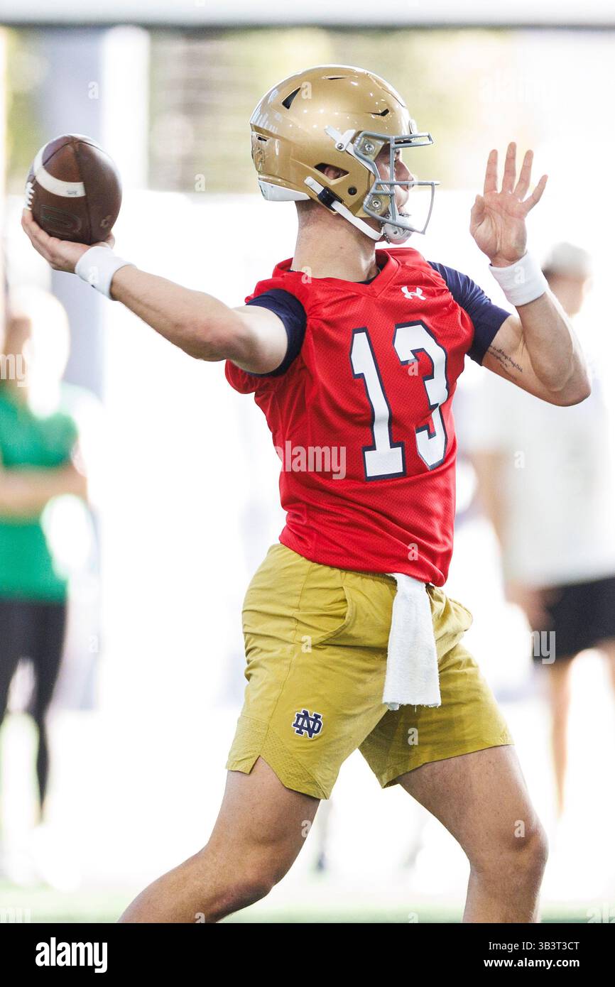 March 19, 2025: Notre Dame quarterback CJ Carr (13) passes the ball ...