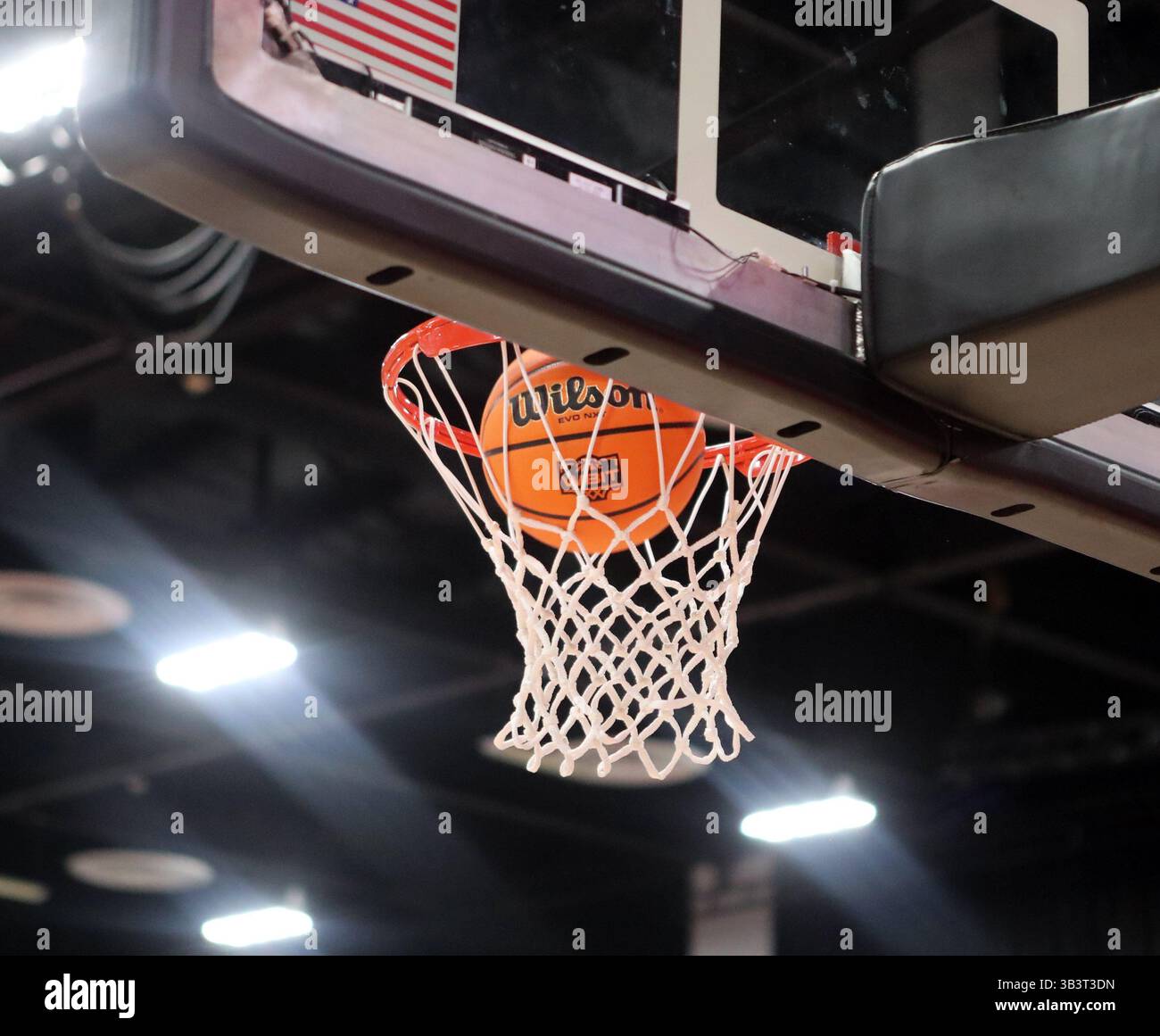 March 20, 2025 - A WBIT Logo ball goes through the net during a game in ...