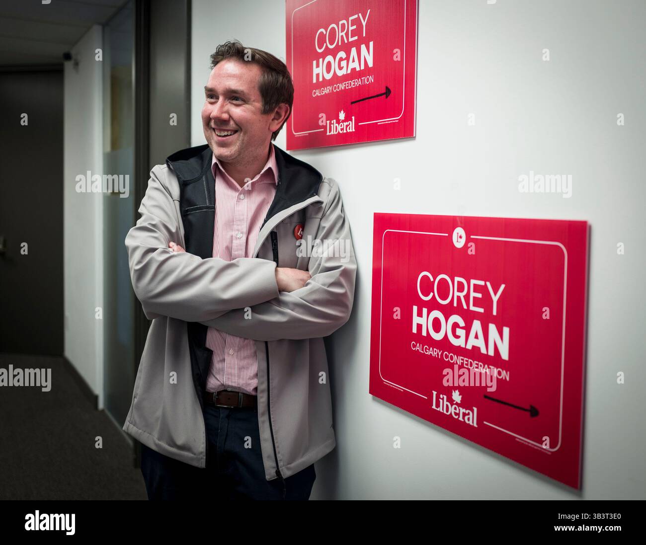Newly elected Liberal member of Parliament Corey Hogan speaks about his win in the Calgary ...
