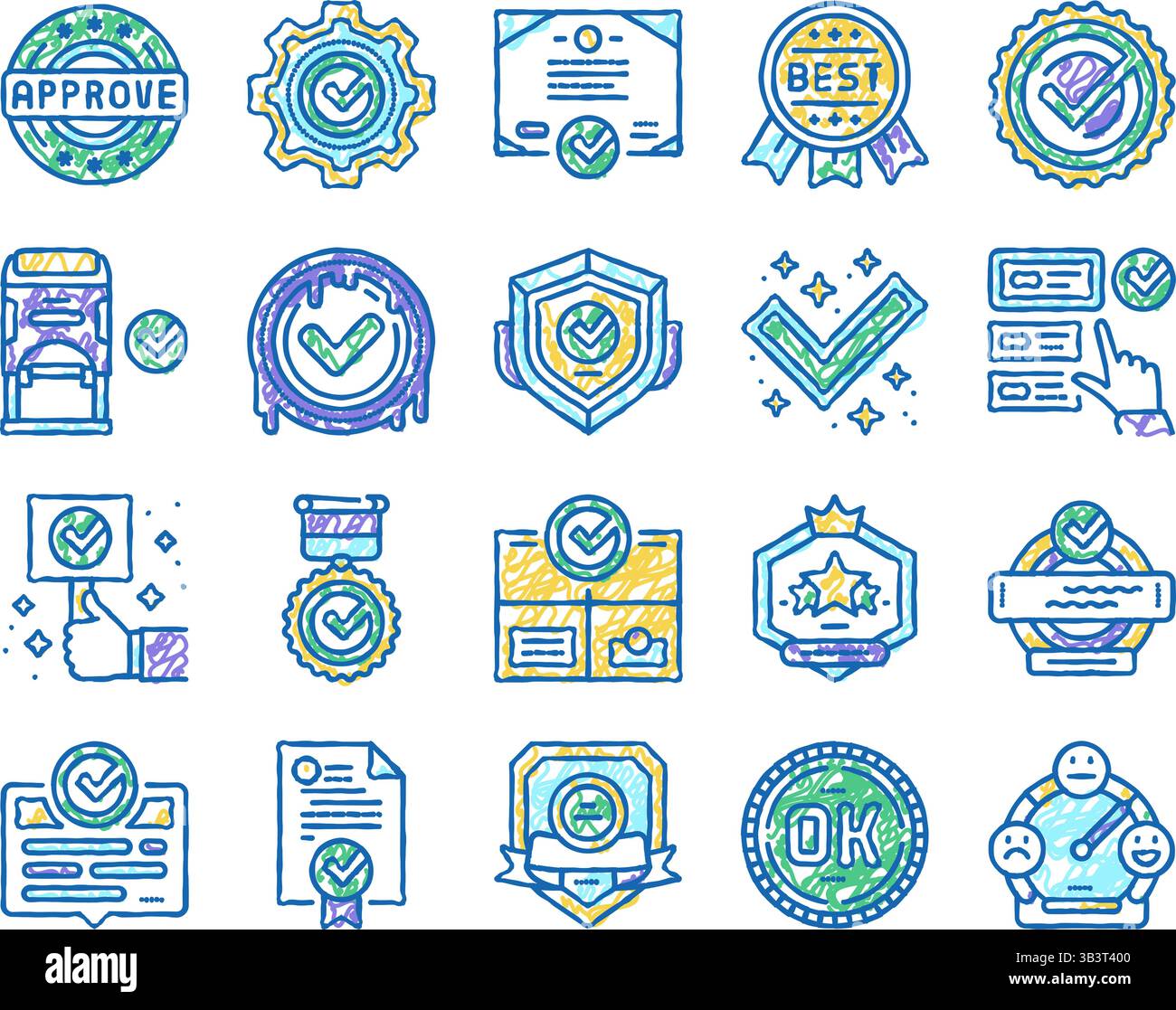 Quality Approve Mark And Medal Icons hand drawn Stock Vector Image ...