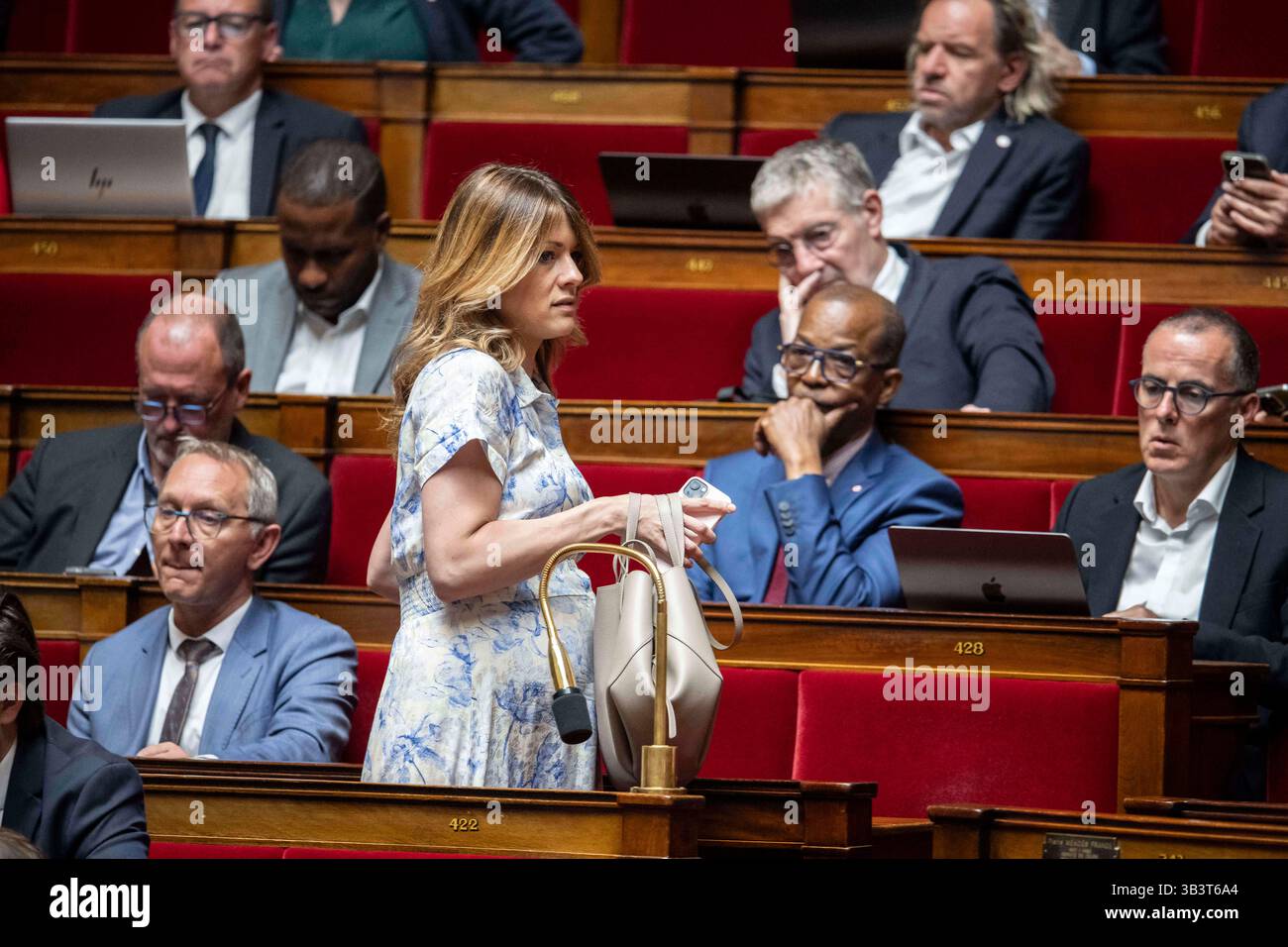 Paris on April 29, 2025. Maud Bregeon during a session of questions to ...