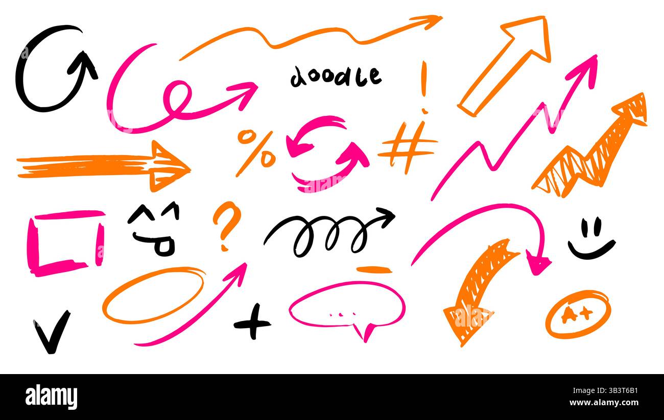 Sketchy Doodle Arrows. Vector icons set. Direction pointers shapes ...