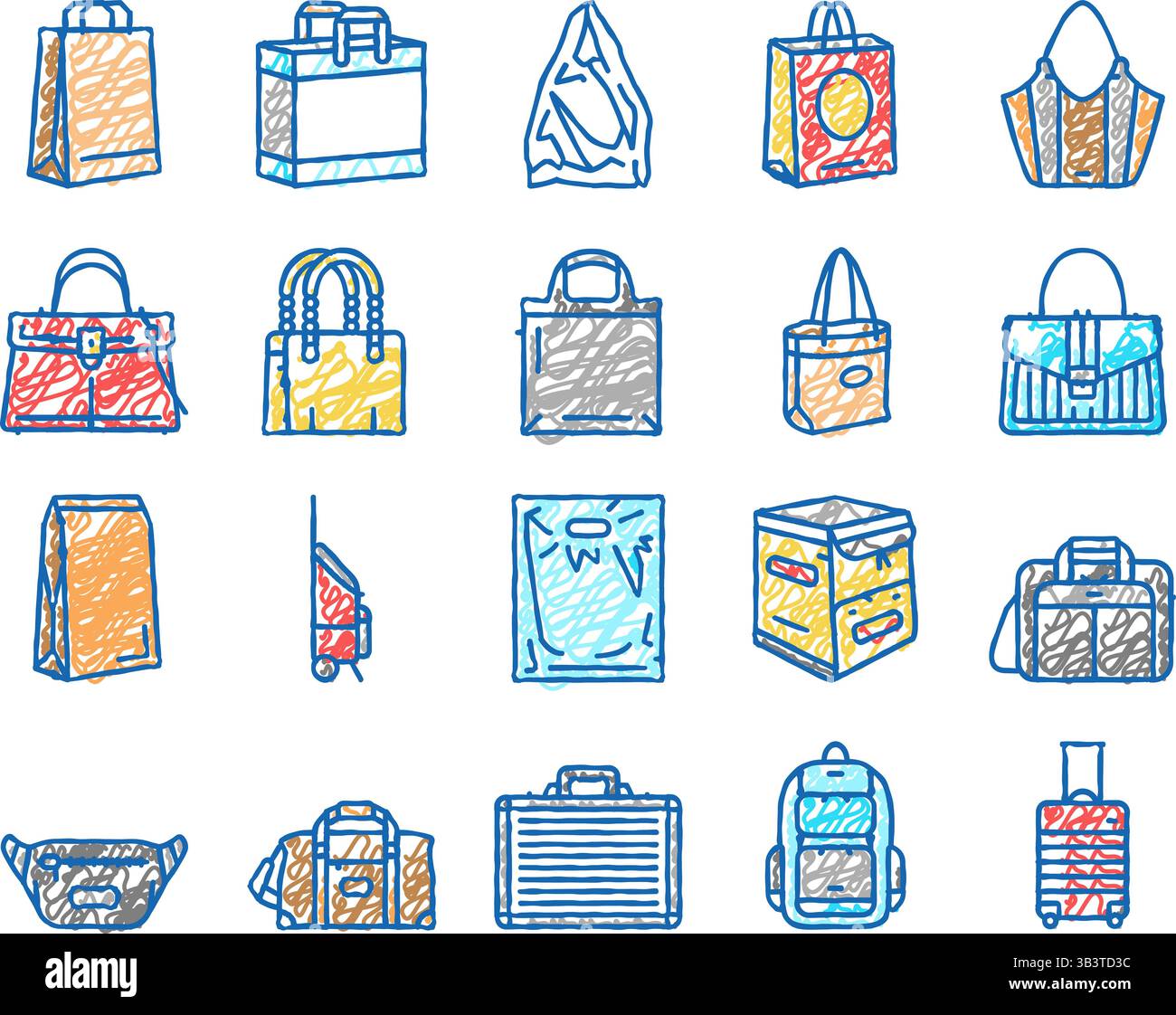 Bag For Carry Products And Goods Icons hand drawn Stock Vector Image ...