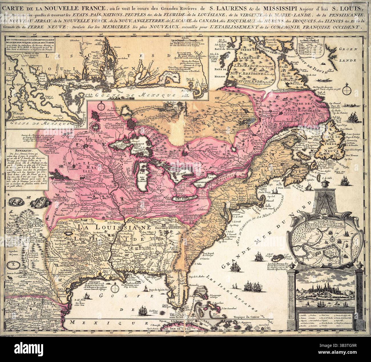 Map of New France in America, from 18th century atlas Modified from the ...