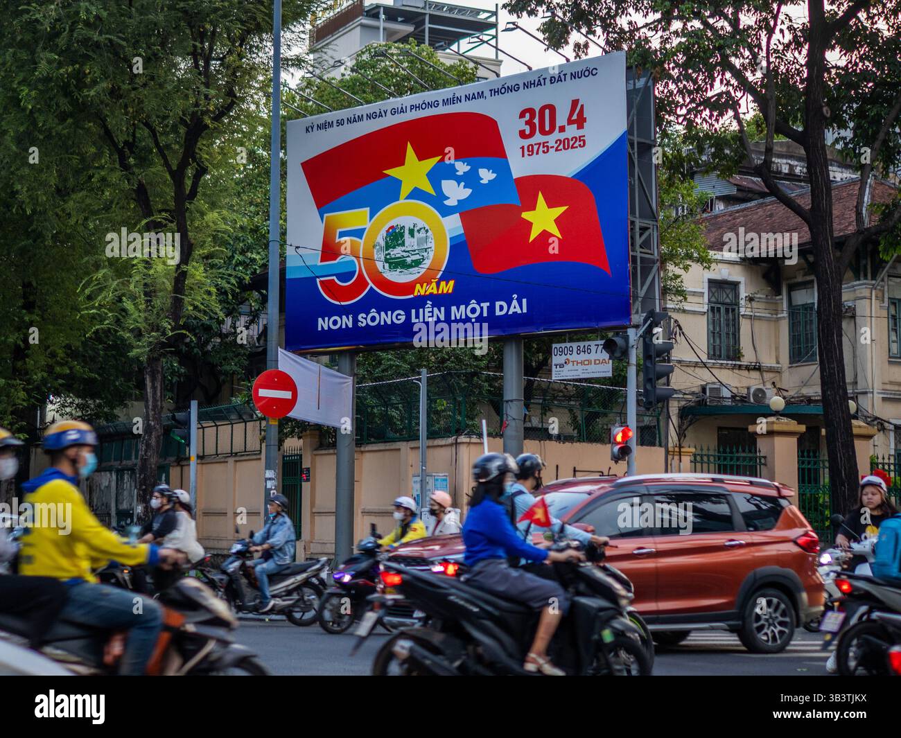 Ho Chi Minh City, Vietnam. 26th Apr, 2025. A propaganda billboard ...