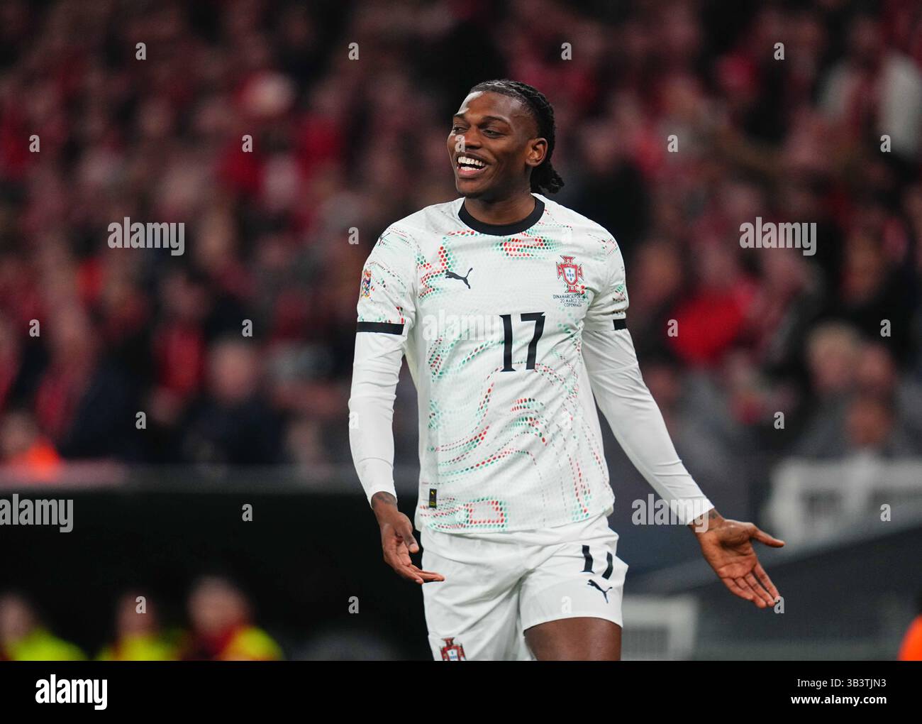 Parken, Copenhagen, Denmark. 20th Mar, 2025. Rafael Leao of Portugal ...