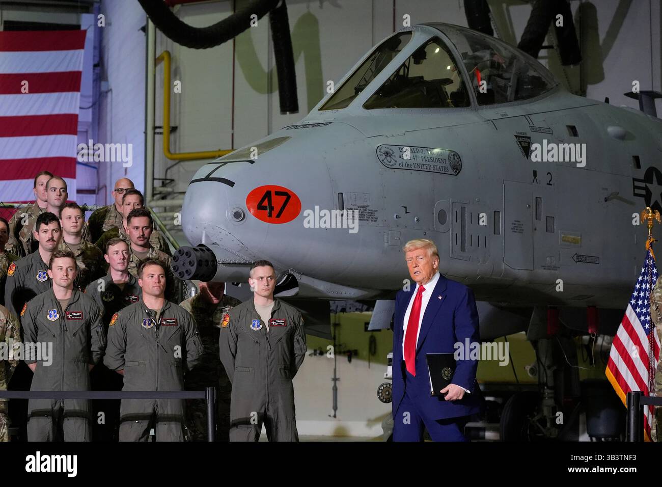 President Donald Trump arrives to speak to members of the Michigan National Guard at Selfridge ...