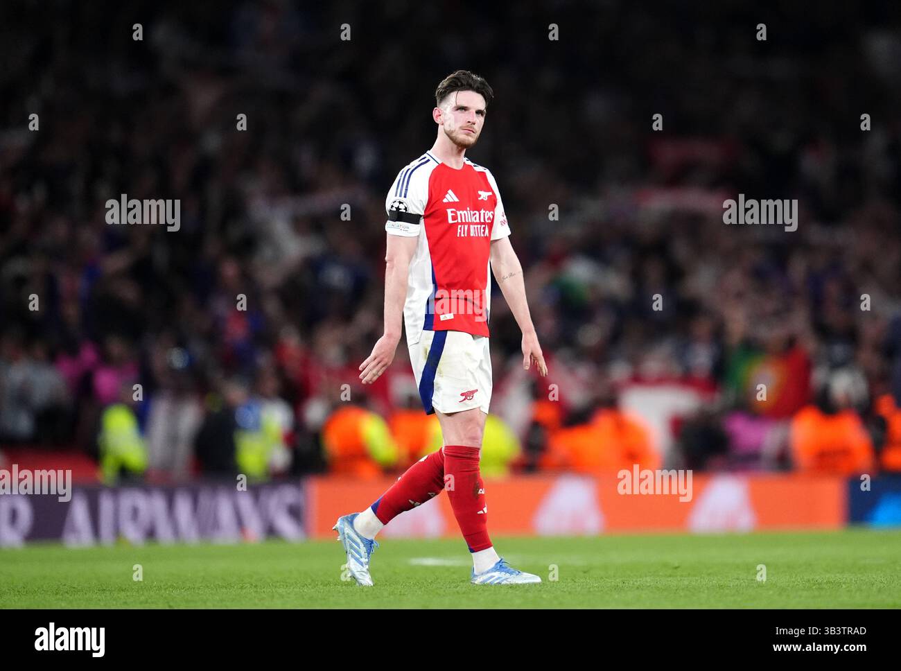 Arsenal's Declan Rice reacts following the UEFA Champions League semi ...