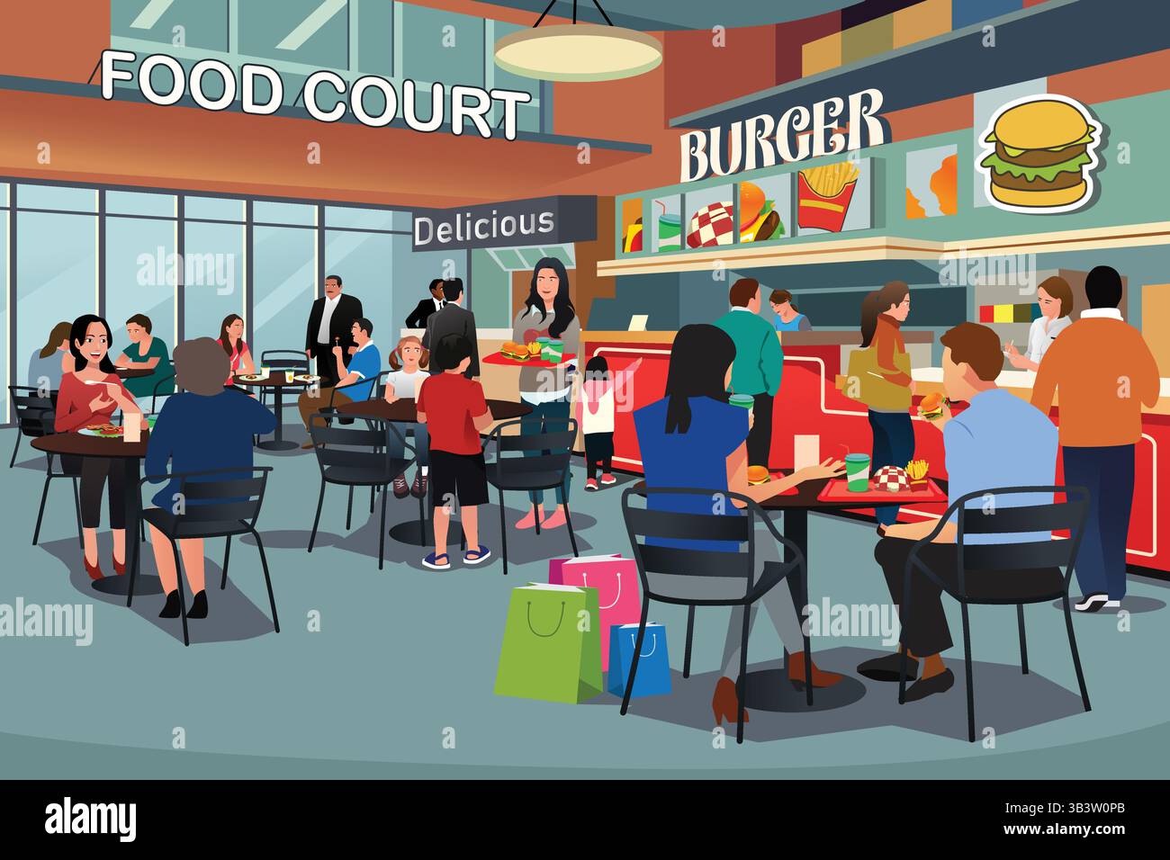 A vector illustration of People Eating in Food Court Stock Vector Image ...