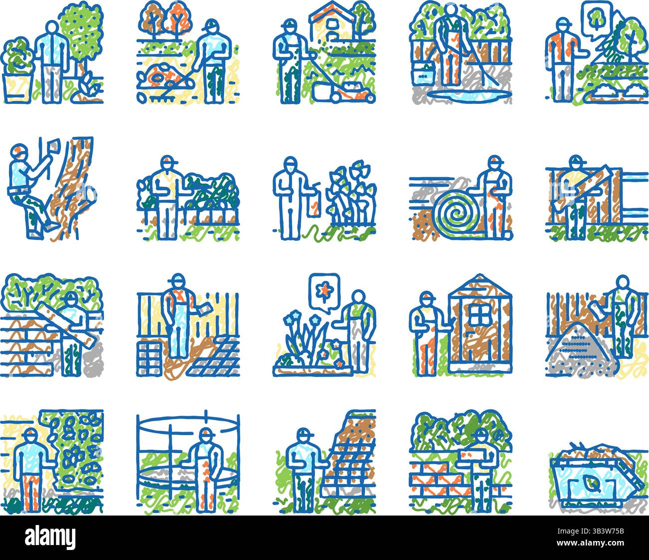 garden landscape lawn landscaping icons hand drawn Stock Vector Image ...
