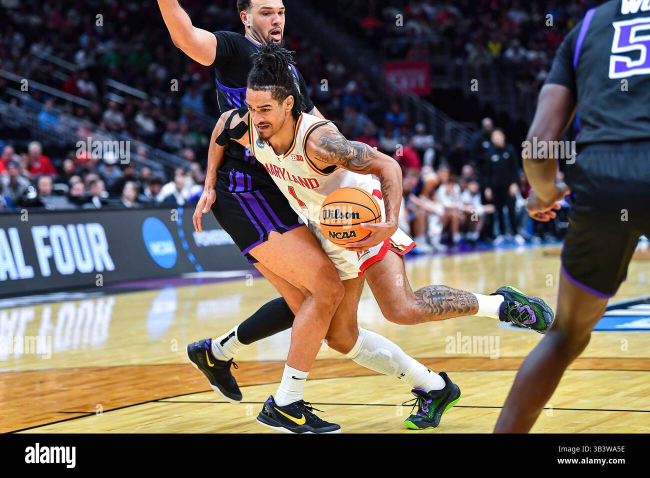Seattle, WA, USA. 21st Mar, 2025. Maryland Terrapins guard Rodney Rice ...