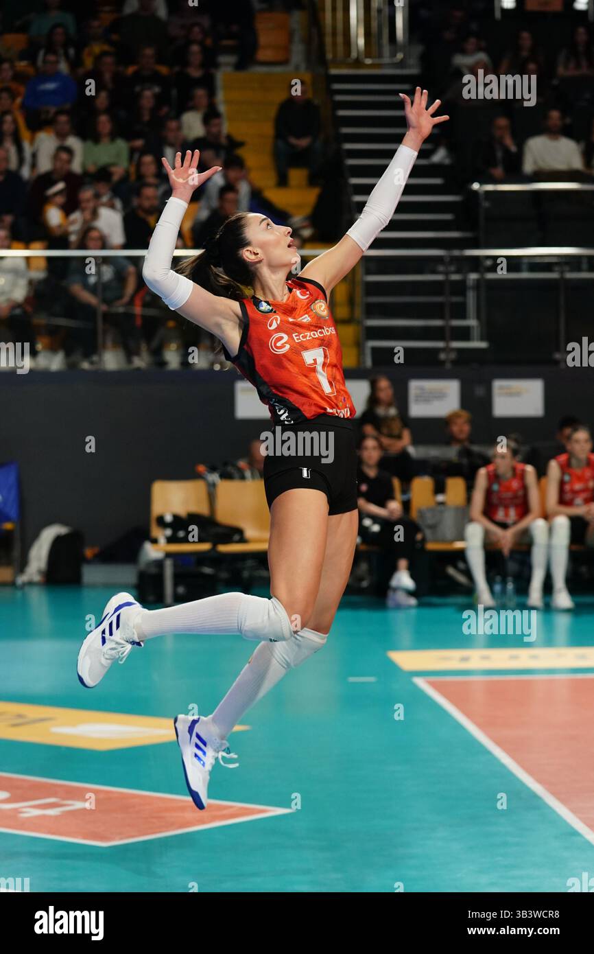 ISTANBUL, TURKIYE - APRIL 12, 2025: Hande Baladin serves during ...