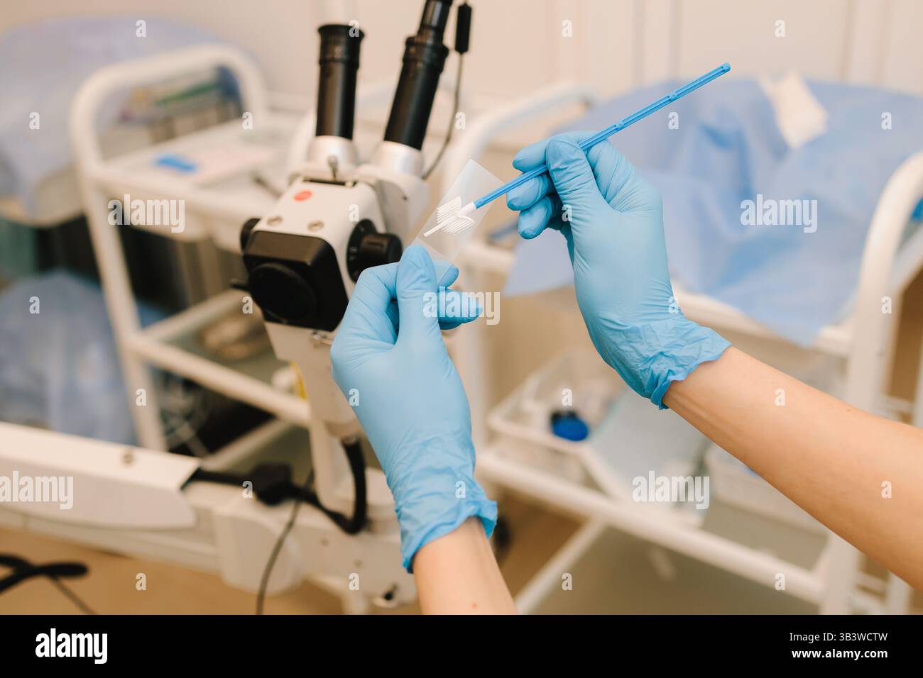 Gynecologist prepares vaginal smear for bacterial examination ...