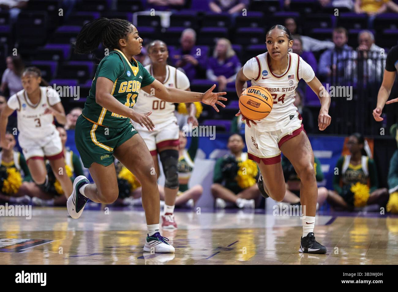 March 22, 2025: Florida St. Amaya Bonner (24) dribbles the ball up the ...