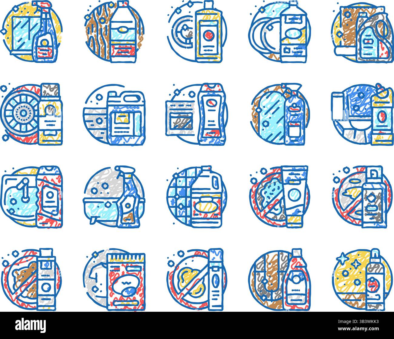 cleaner clean detergent wash hand icons hand drawn Stock Vector Image ...