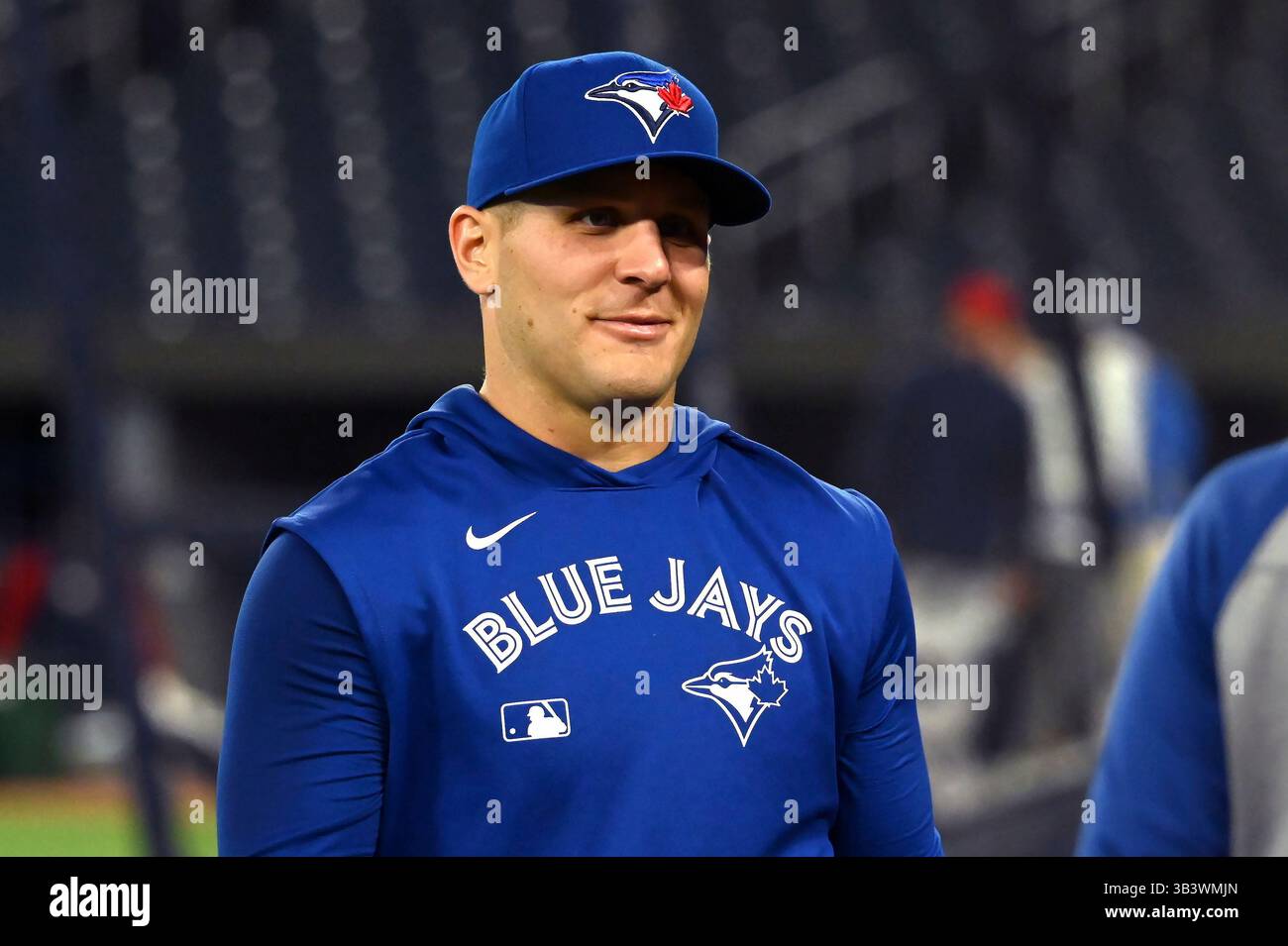 Toronto Blue Jays centre fielder Daulton Varsho leaves the field after ...