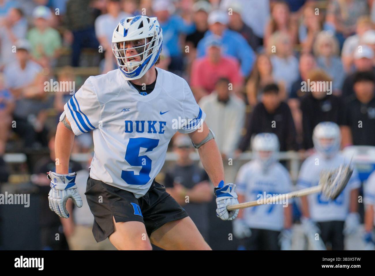 Highlander Stadium, Dallas, TX, USA. 22nd Mar, 2025. Duke defenseman ...