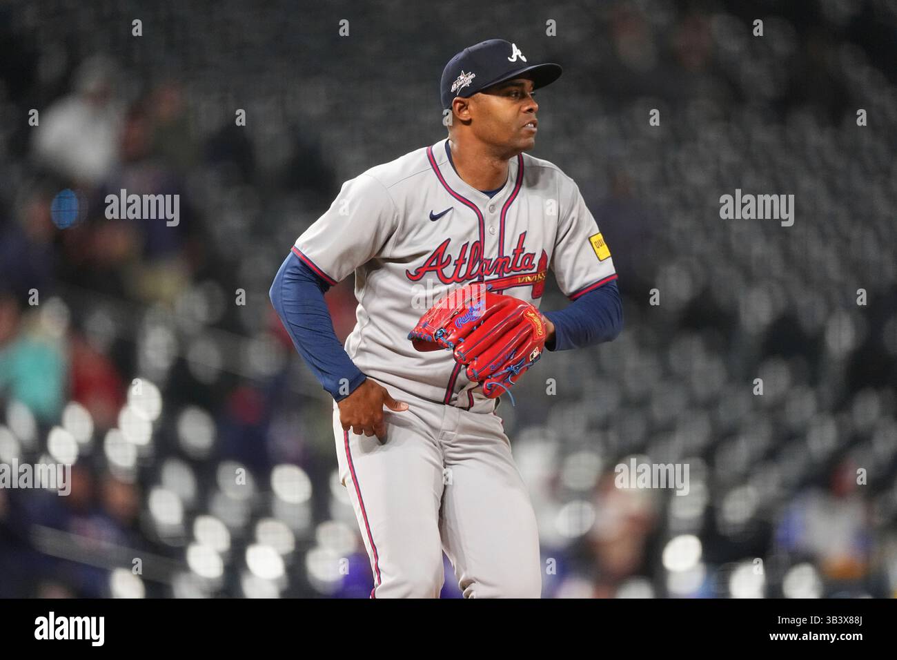 Atlanta Braves pitcher Raisel Iglesias (26) in the ninth inning of a ...