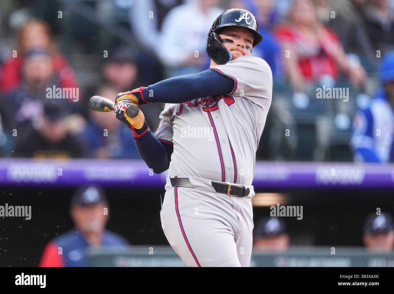 Atlanta Braves left fielder Alex Verdugo (8) in the first inning of a baseball game Monday ...