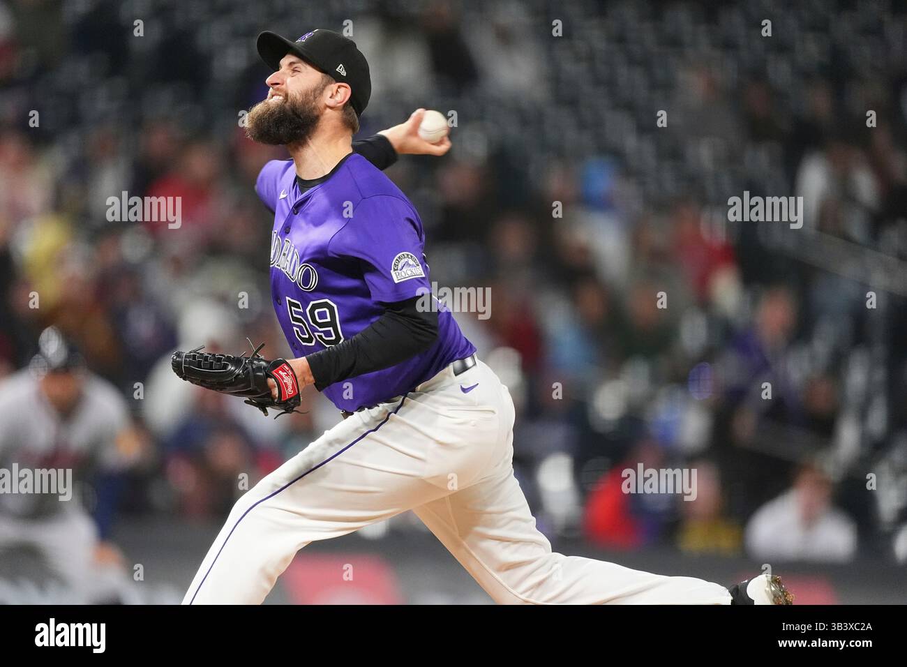 Colorado Rockies relief pitcher Jake Bird (59) in the eighth inning of ...