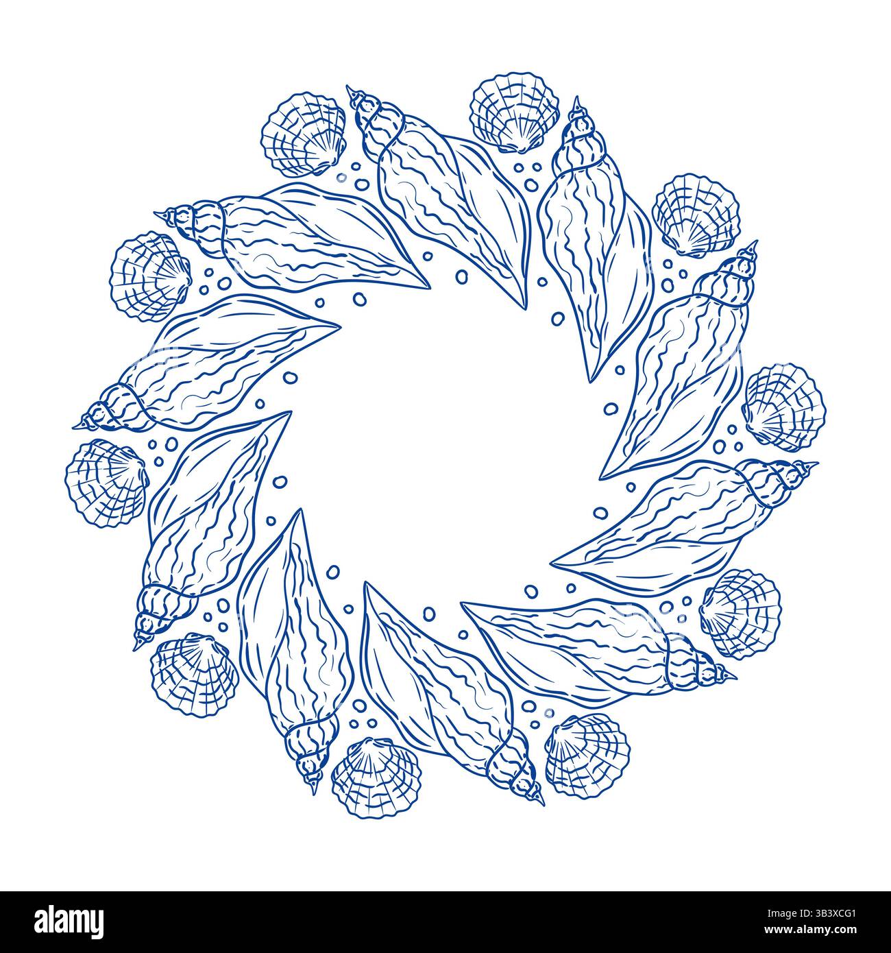 A circular design featuring various seashells and sea urchins arranged ...