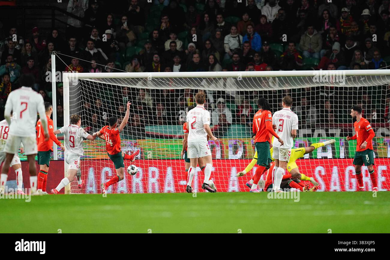 March 23 2025: Rasmus Kristensen of Denmark scores and celebrates his ...