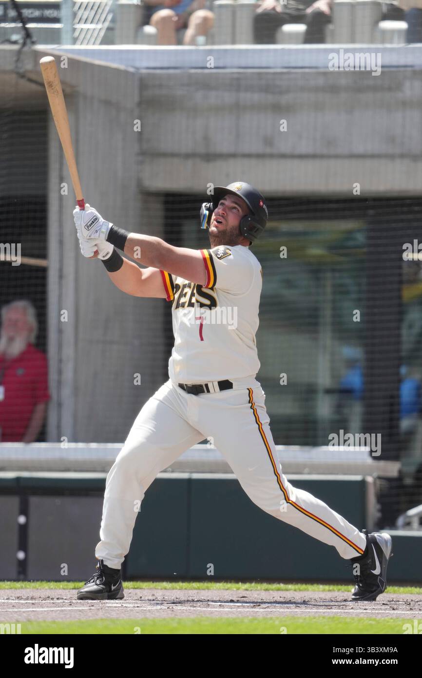 APRIL 26 2025: Salt Lake City first baseman Niko Kavadas (7) hits a ...