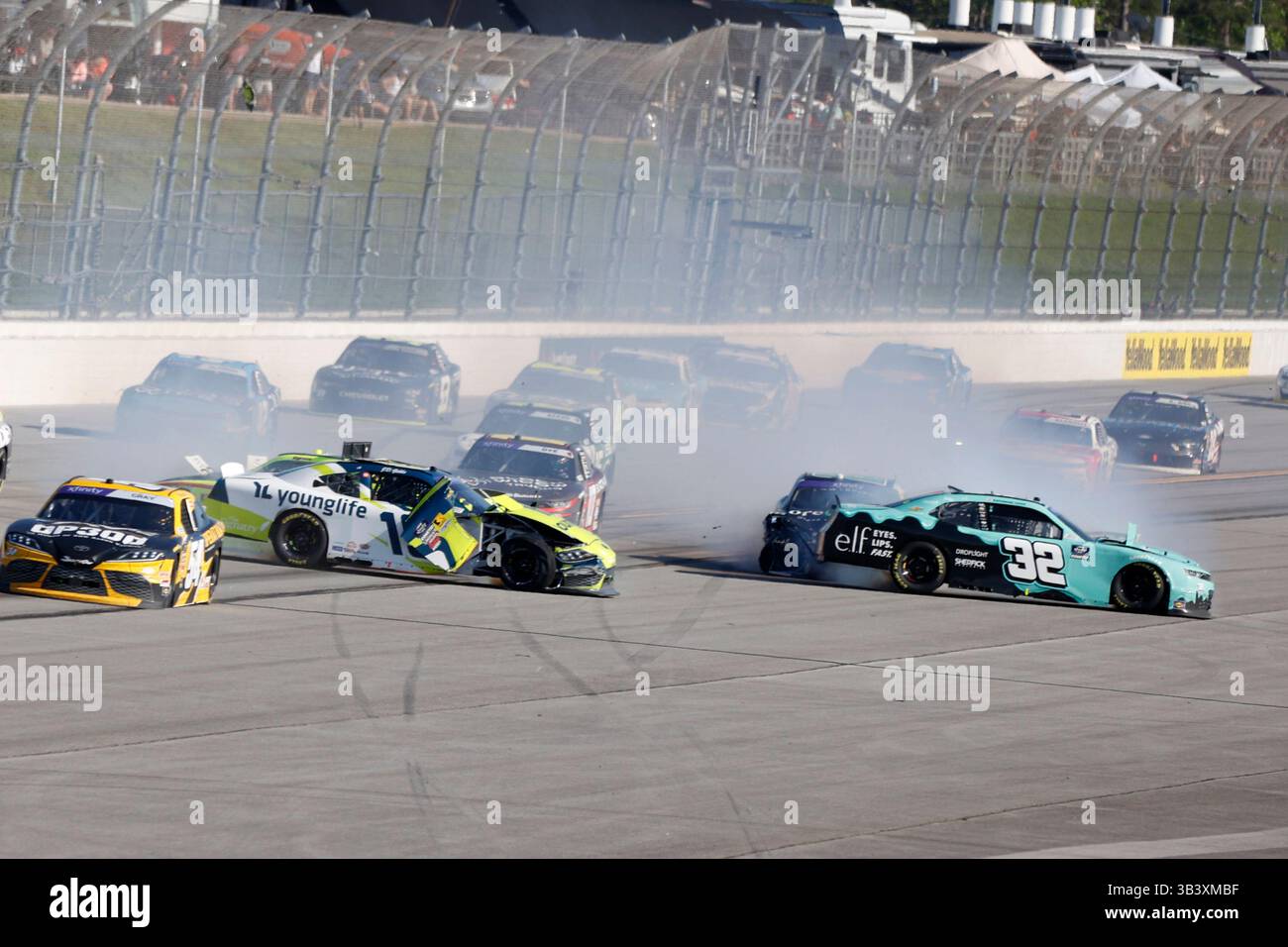 TALLADEGA, AL - APRIL 26: The race cars of Aric Almirola (#19 Joe Gibbs ...