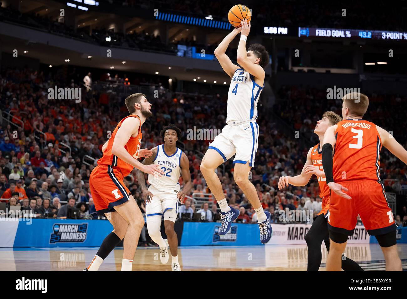 March 23, 2025: Kentucky Wildcats guard Koby Brea (4) shoots against Illinois Fighting Illini ...