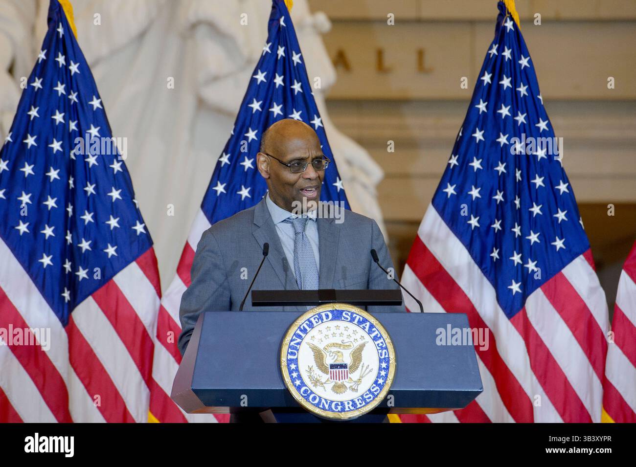 Stanley Earley III, son of Army Lt. Col. Charity Adams Earley, speaks ...