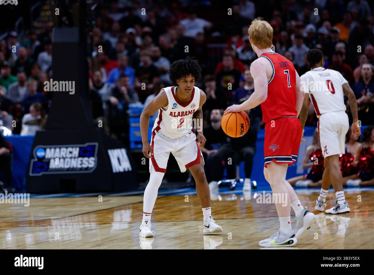 March 23, 2025: Alabama guard Aden Holloway (2) defends against St. Mary's guard Joshua Dent (7 ...