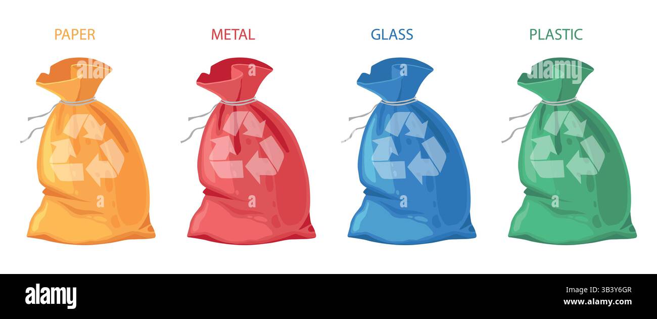 Realistic separate trash. 3D plastic sacks waste bag for util kitchen ...