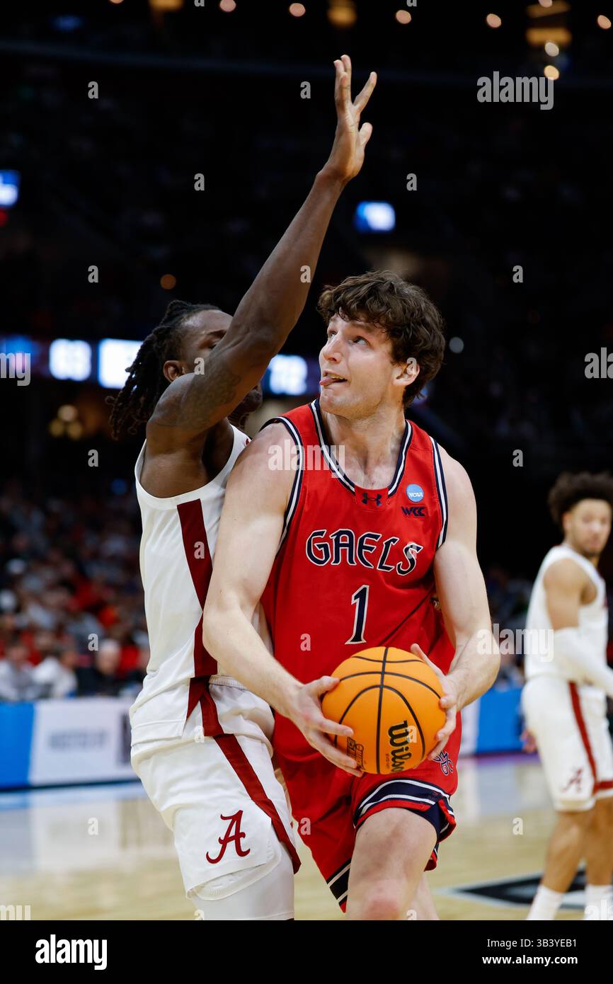 March 23, 2025: St. Mary's center Harry Wessels (1) looks to shoot ...