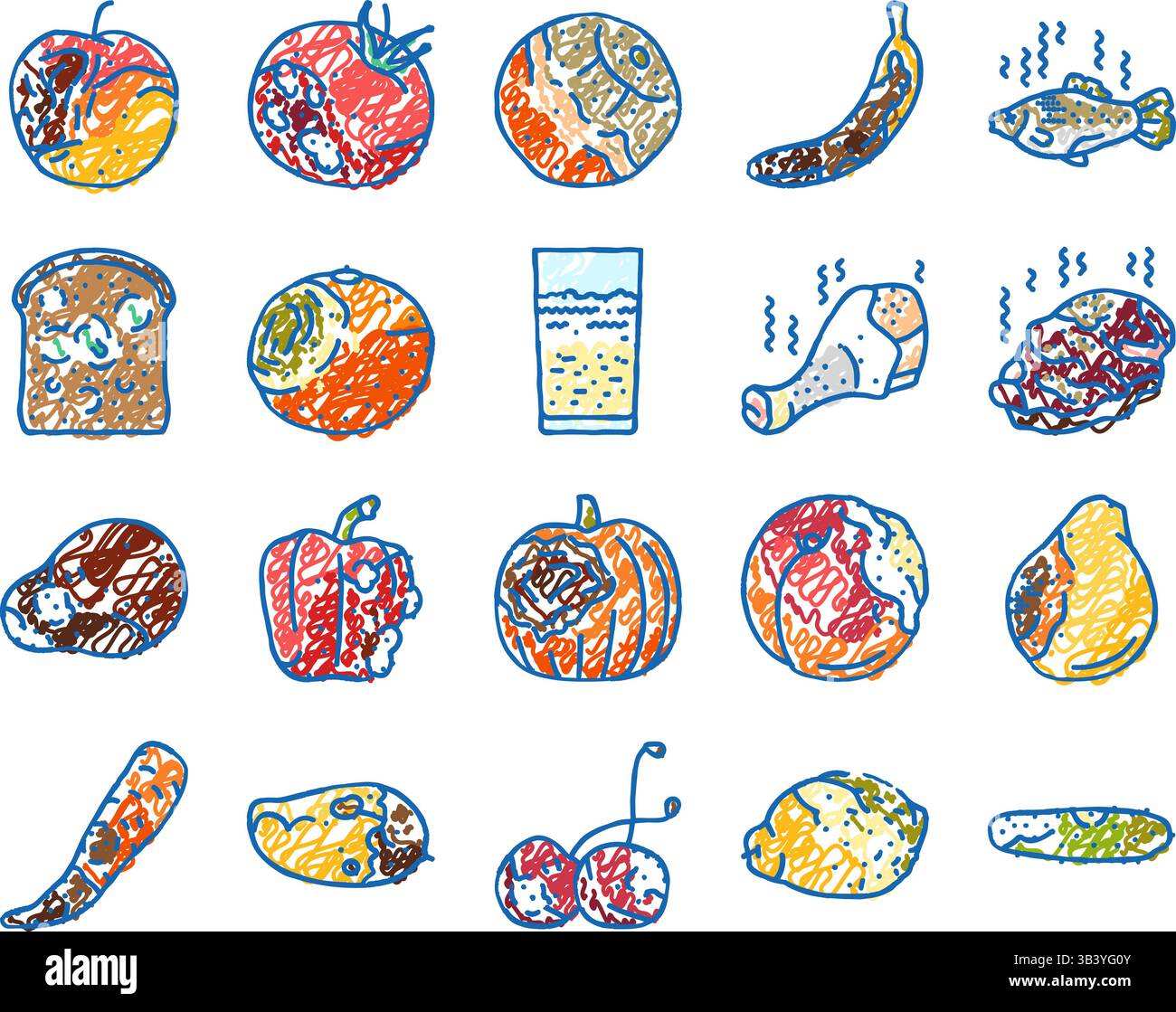rotten food fruit waste garbage icons hand drawn Stock Vector Image ...