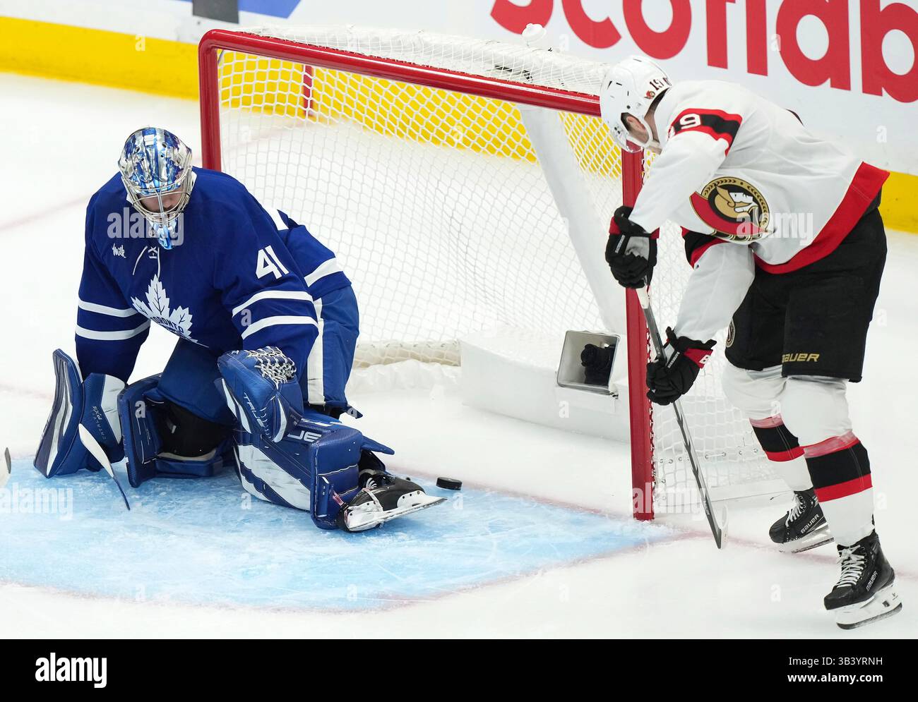 Toronto Maple Leafs' goaltender Anthony Stolarz (41) makes a save ...
