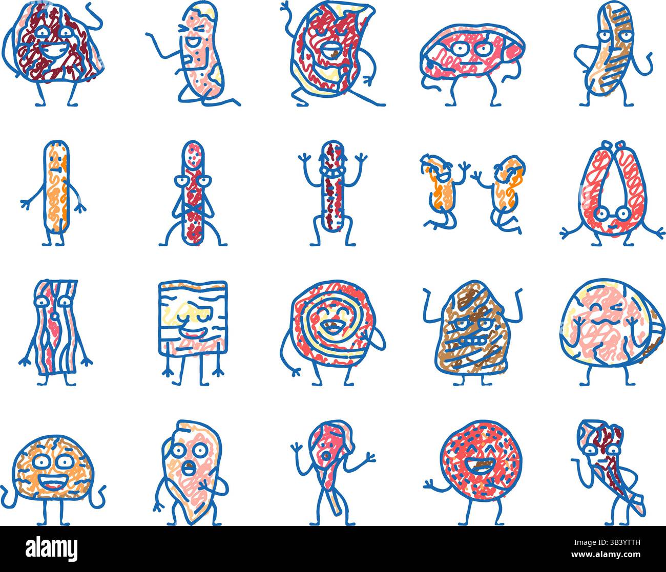 Salami meat character doodle hi-res stock photography and images - Alamy