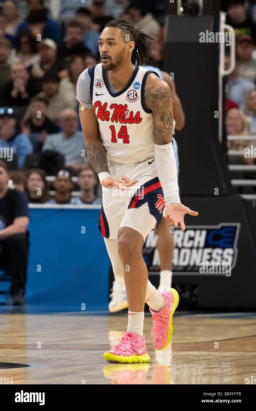 Milwaukee, WI, USA. 21st Mar, 2025. Mississippi Rebels guard Dre Davis ...