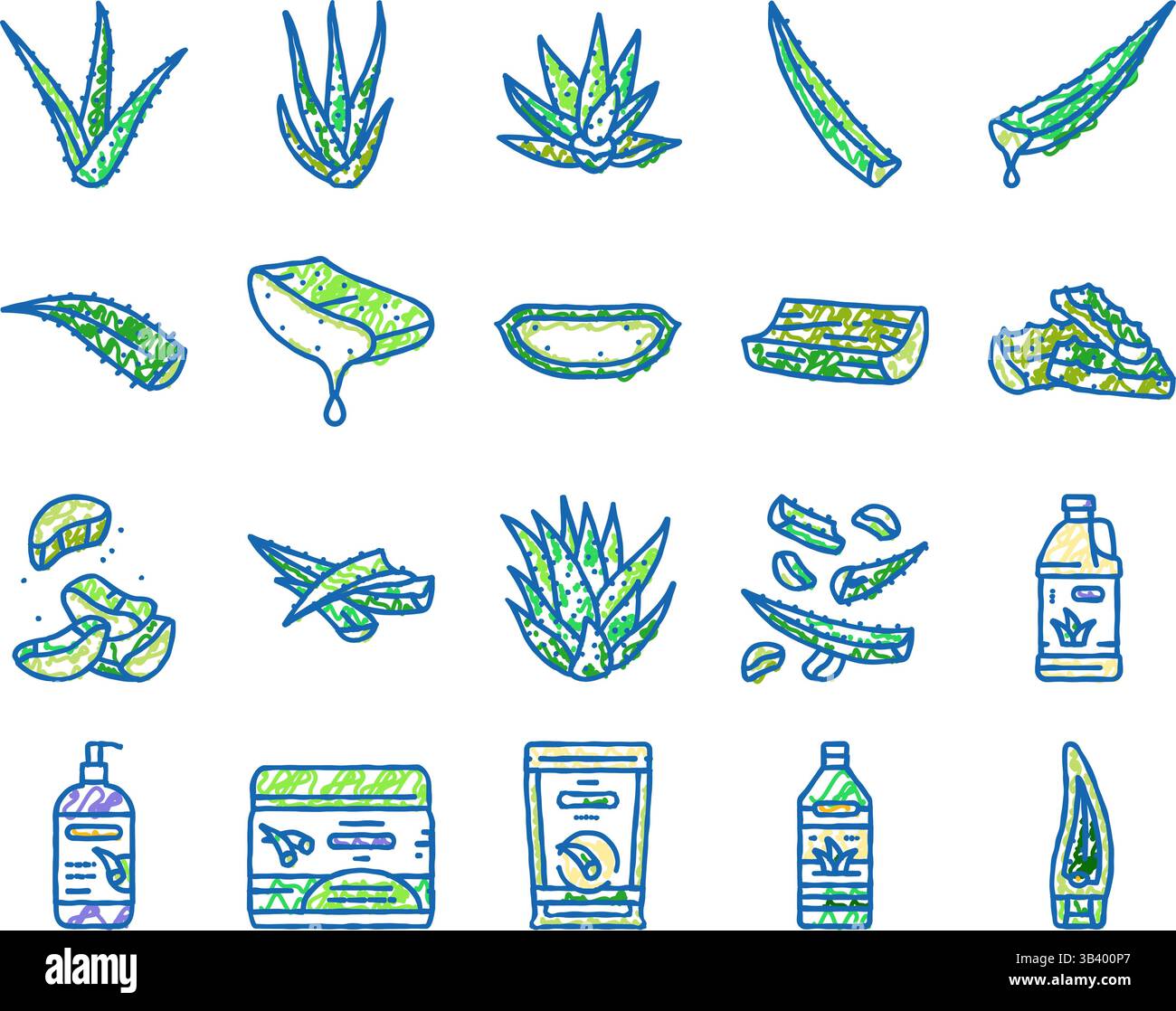 aloe vera nature green care icons hand drawn Stock Vector Image & Art ...