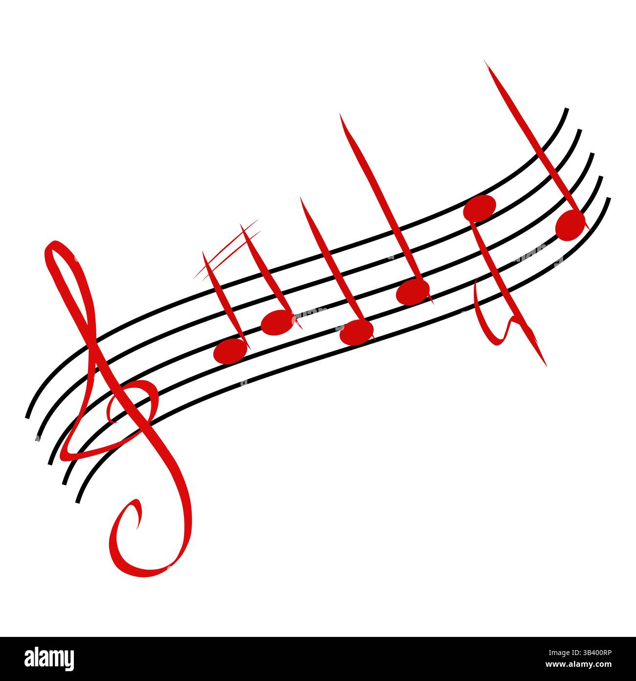 Music notes illustration. Red black melody. Curved rhythm shape. Vector ...