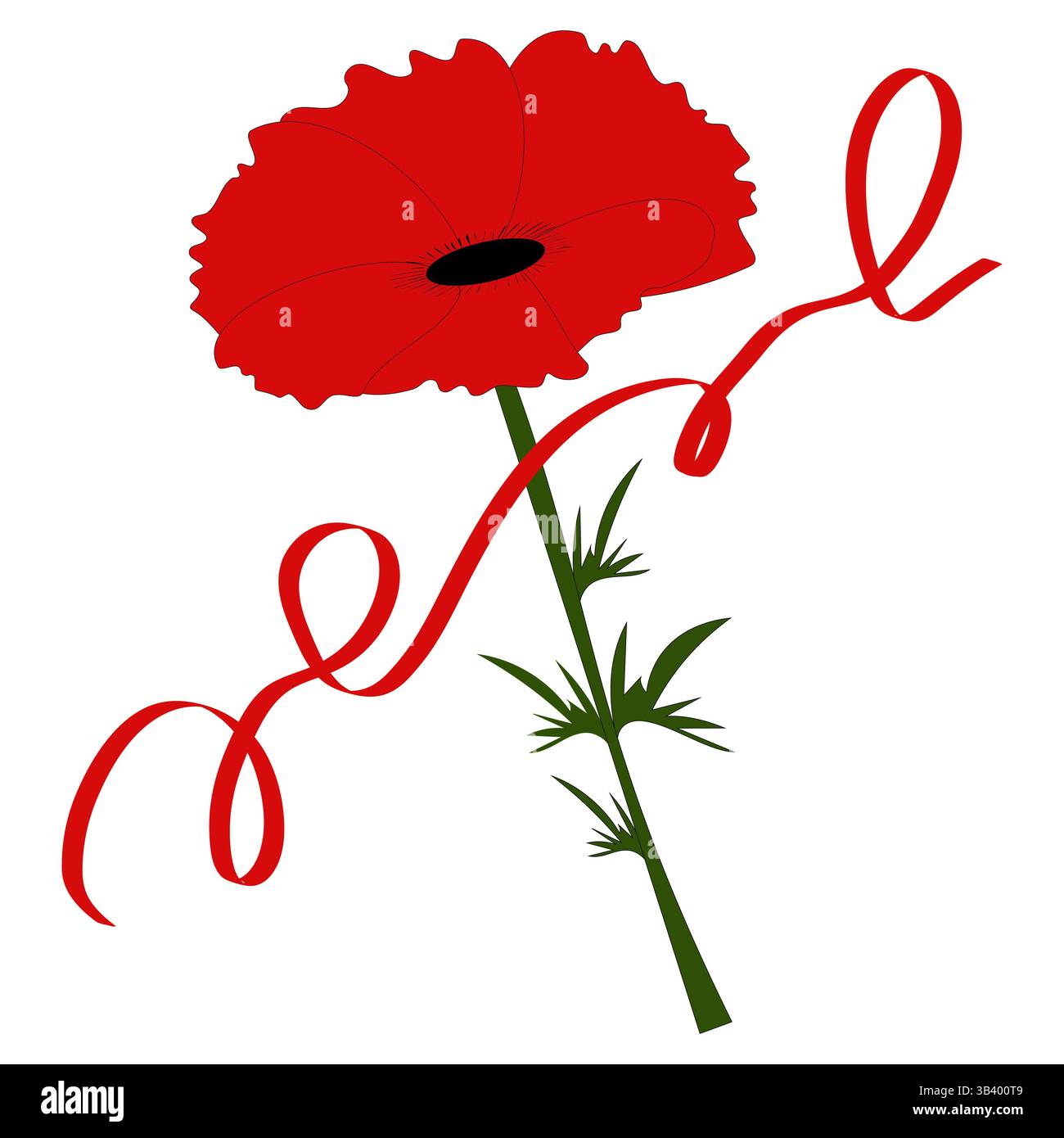 Red poppy flower. Curved ribbon shape. Green floral stem. Vector ...