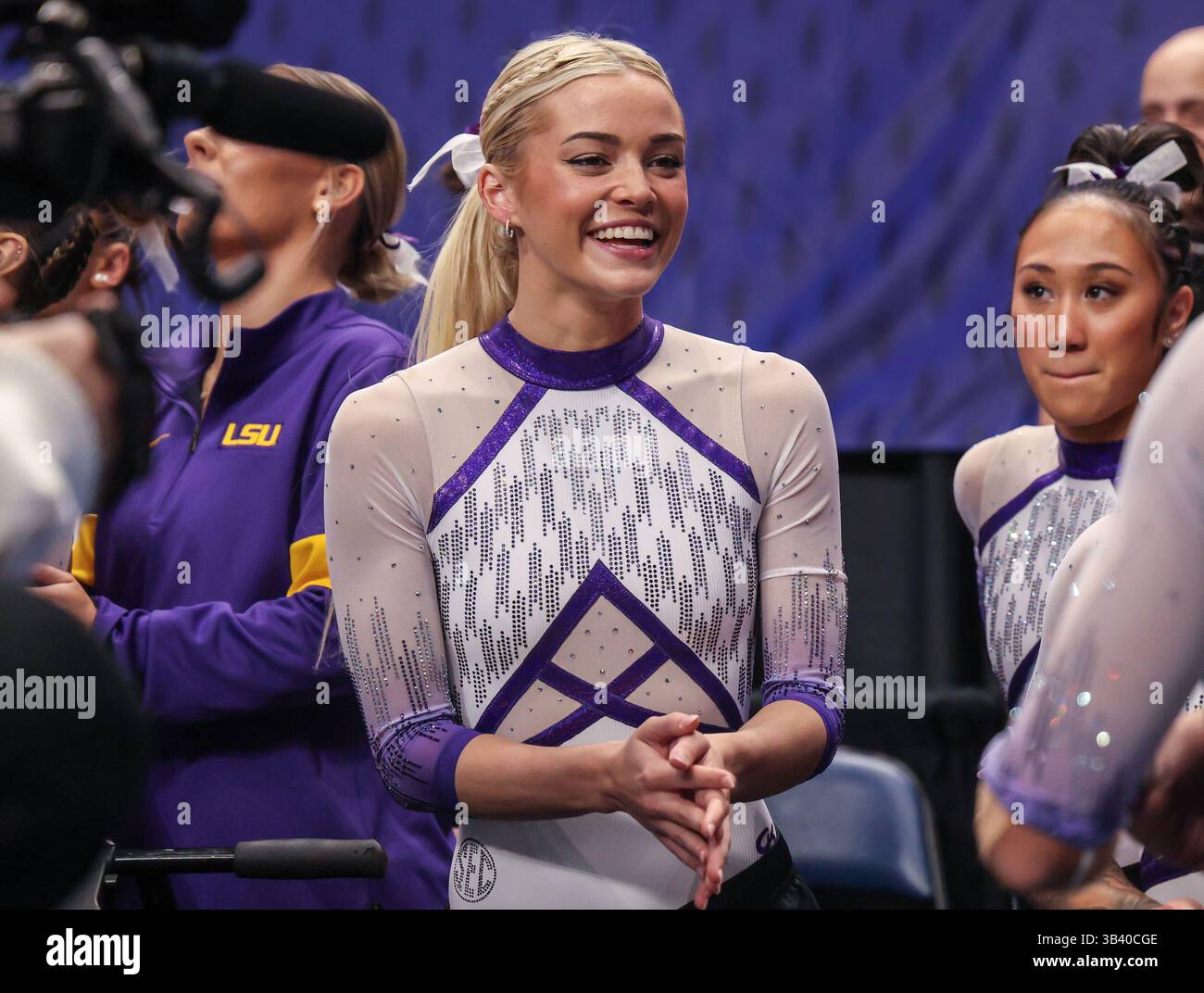 March 22, 2025: LSU's Olivia Dunne smiles as the Tigers win the 2025 ...