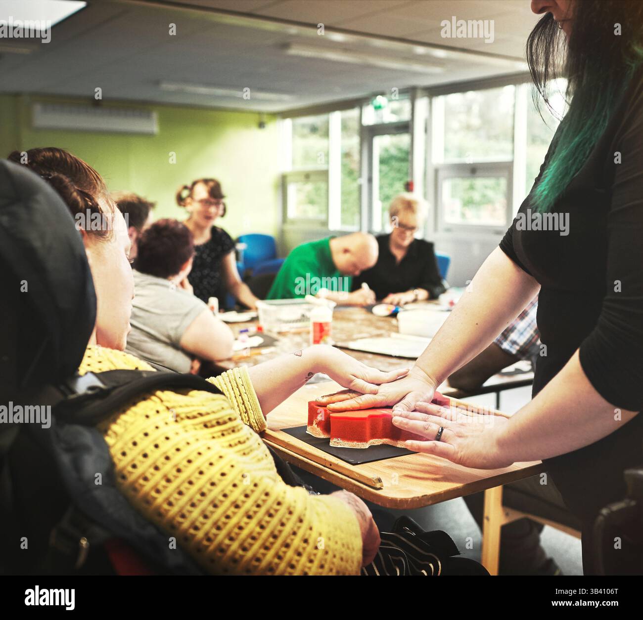 Autism, disability and children in learning classroom, art study and ...