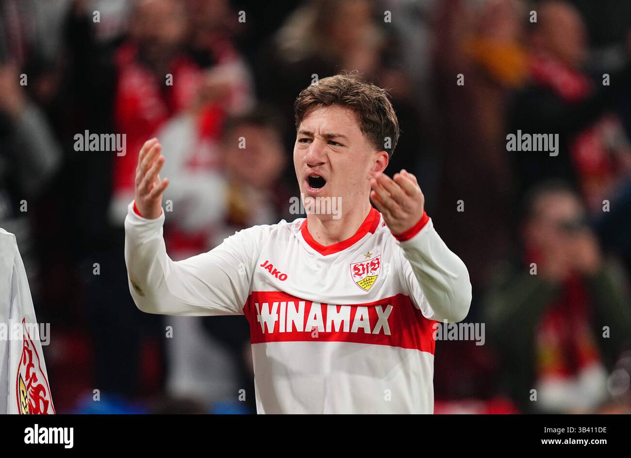 MHP Arena, Stuttgart, Germany. 02nd Apr, 2025. Angelo Stiller of VfB Stuttgart scores and ...