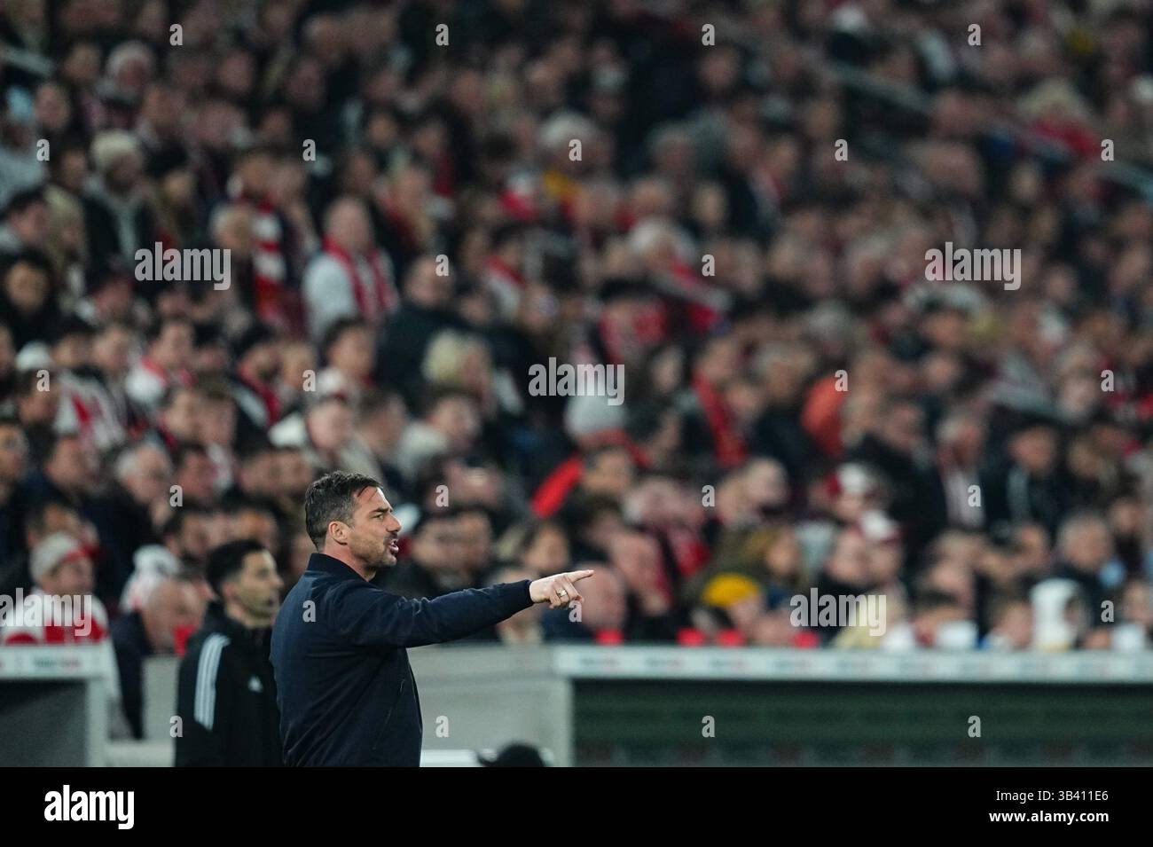 MHP Arena, Stuttgart, Germany. 02nd Apr, 2025. Zsolt Löw of RB Leipzig gestures during a DFB ...