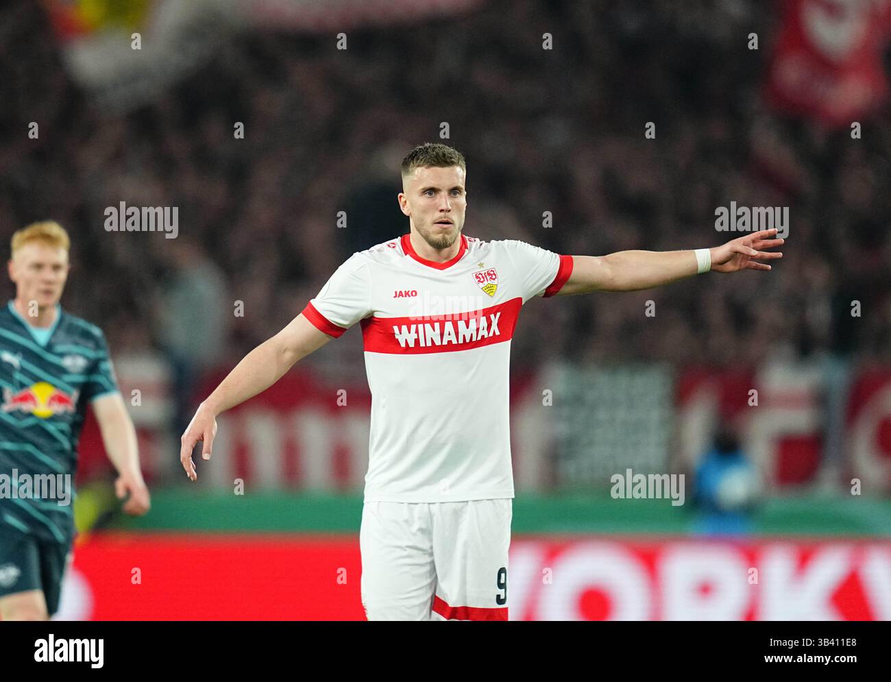 MHP Arena, Stuttgart, Germany. 02nd Apr, 2025. Ermedin Demirovic of VfB Stuttgart gestures ...
