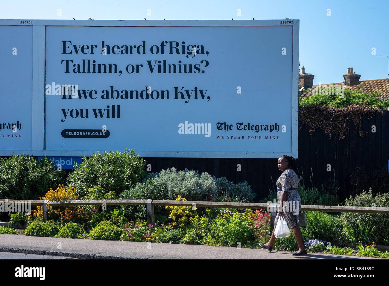 Birchington, UK. 29th Apr, 2025. A pedestrian walks by the Telegraph ...