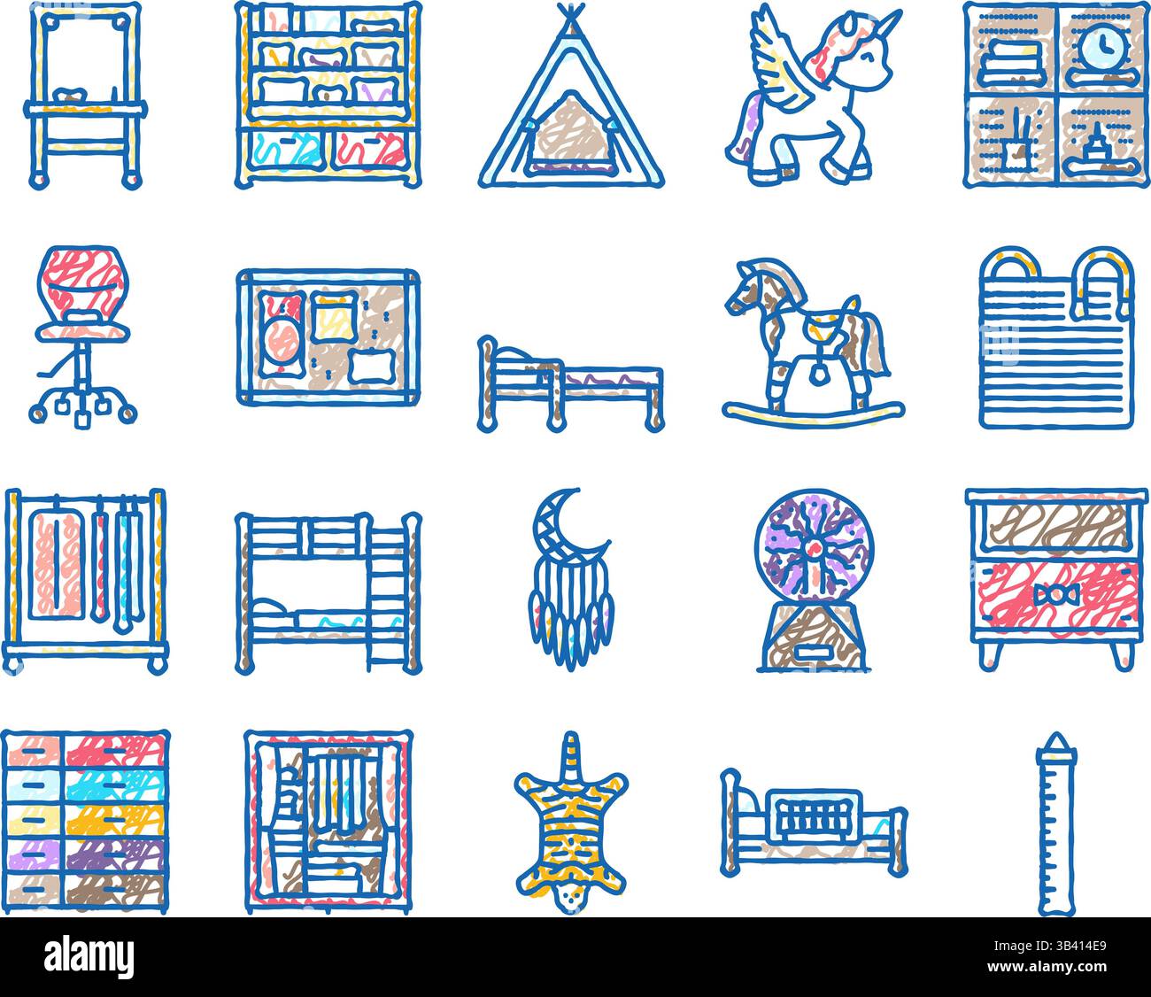 kid bedroom room interior icons hand drawn Stock Vector Image & Art - Alamy