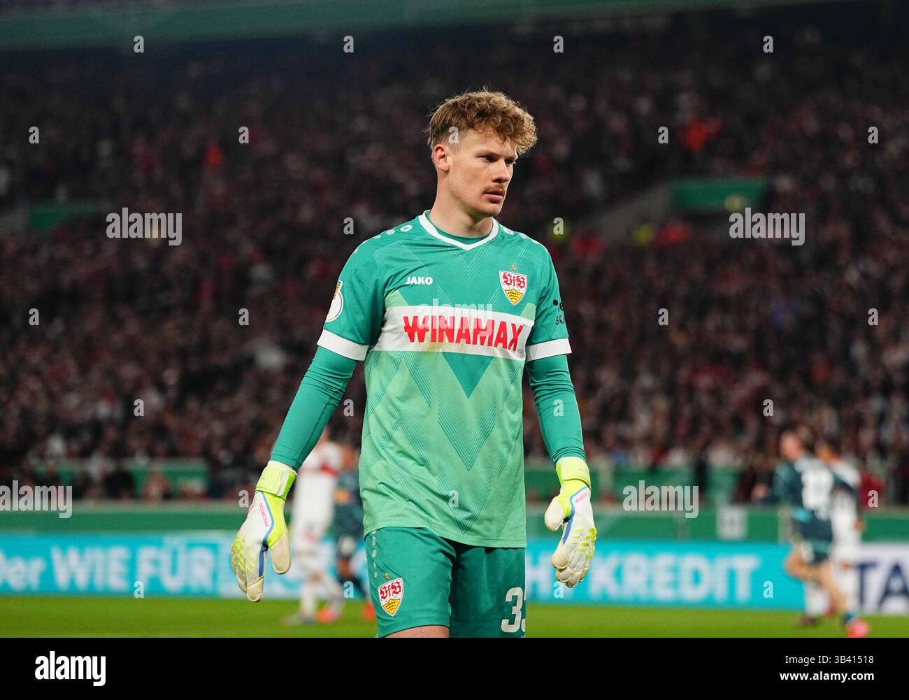 MHP Arena, Stuttgart, Germany. 02nd Apr, 2025. Alexander Nübel of VfB Stuttgart looks on during ...