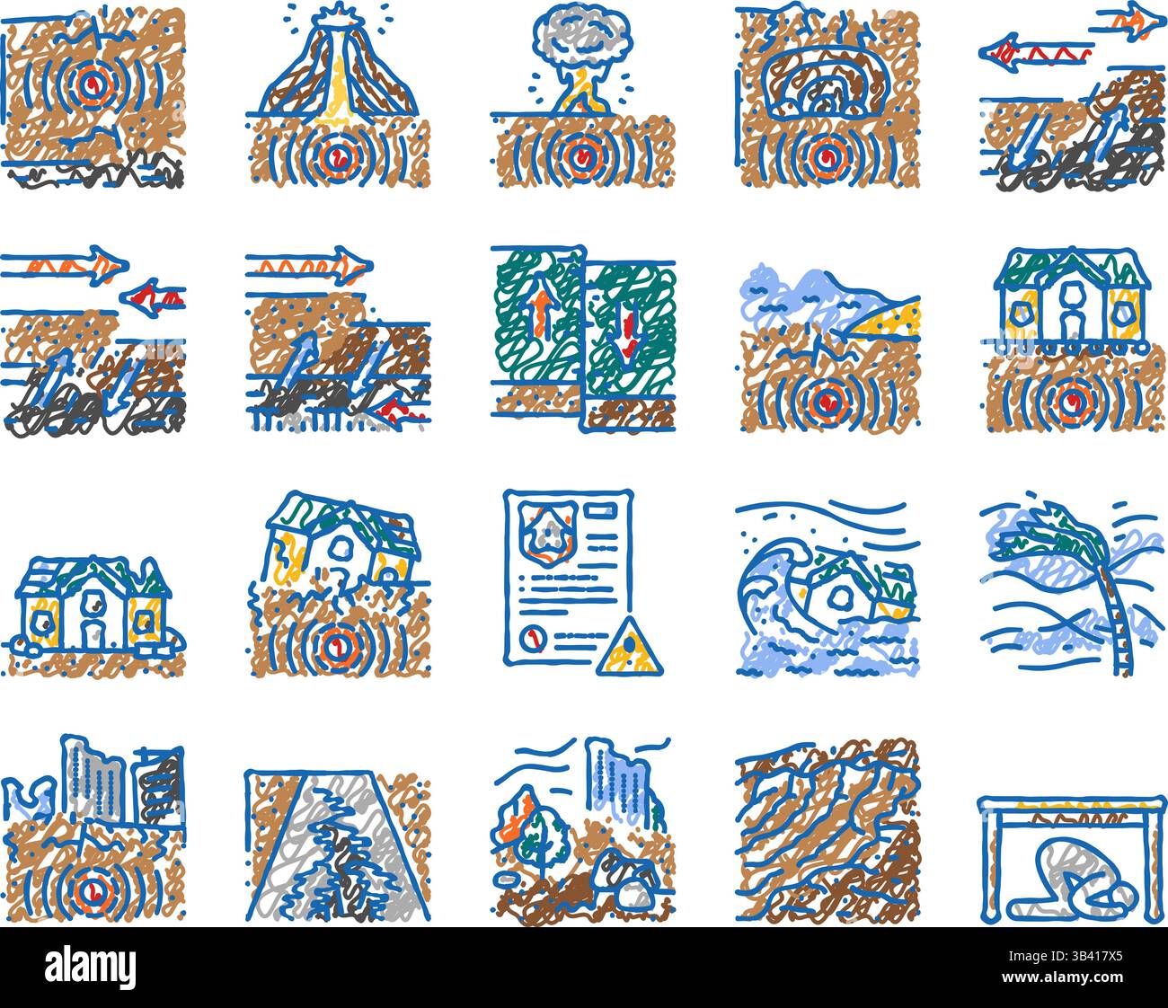 earthquake disaster wave crack icons hand drawn Stock Vector Image ...