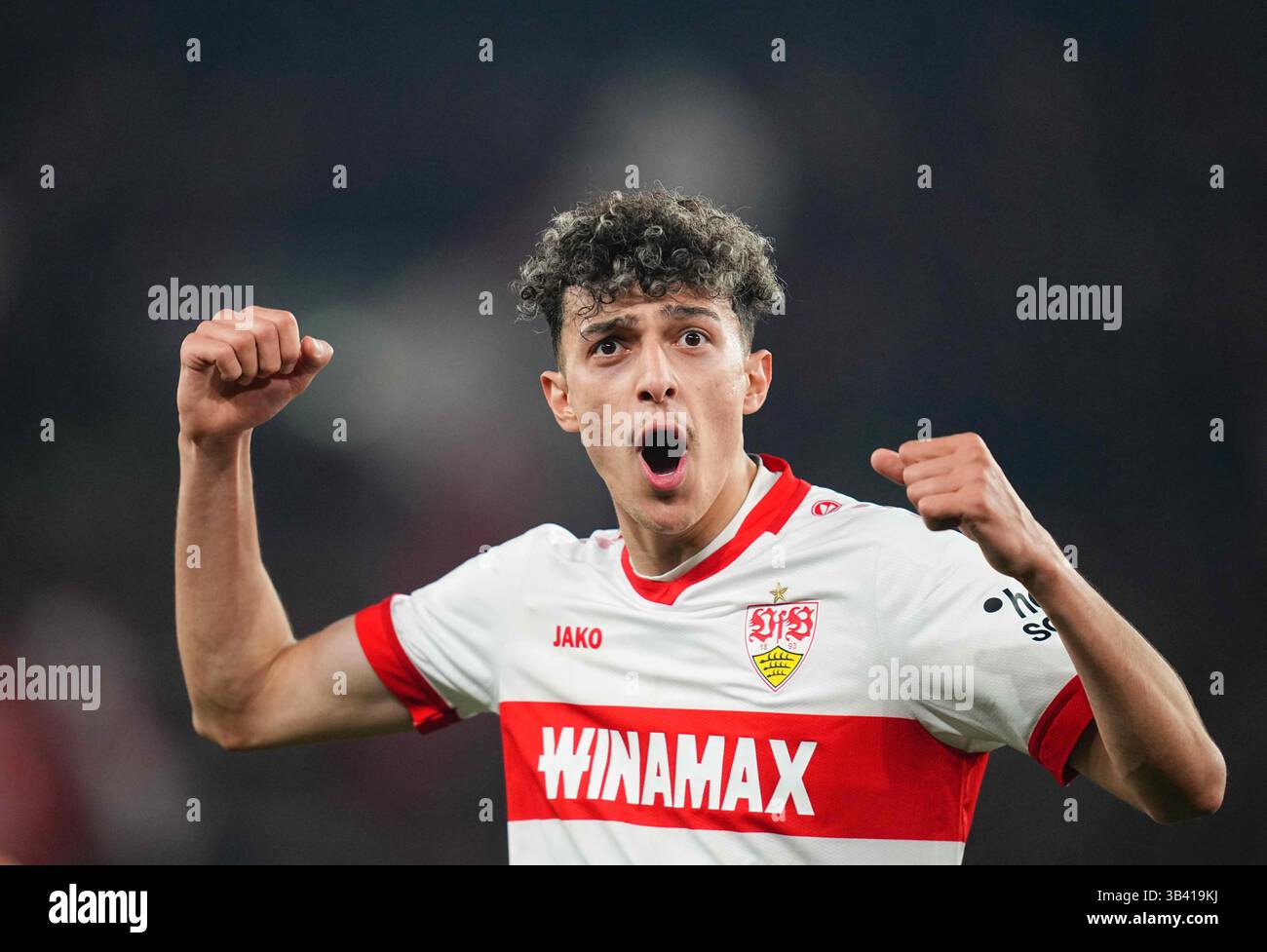 MHP Arena, Stuttgart, Germany. 02nd Apr, 2025. Ameen Al-Dakhil of VfB Stuttgart gestures during ...